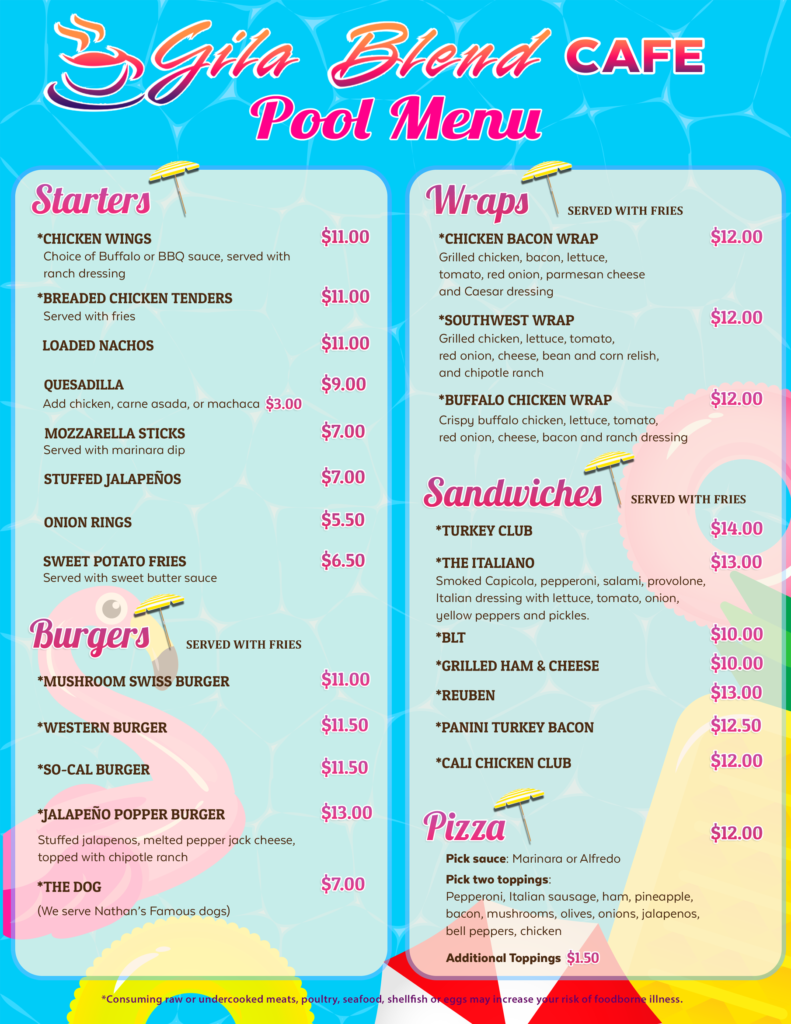 Pool Menu - Quechan Casino Resort