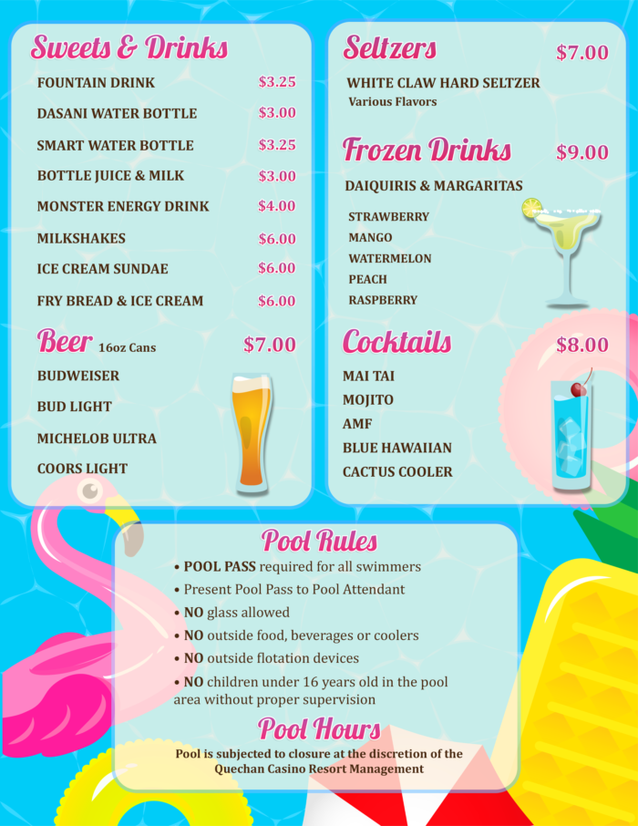Pool Menu - Quechan Casino Resort